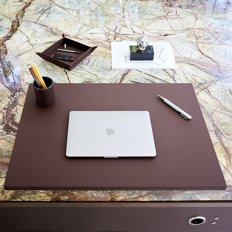 Sous main Bureau en Vrai Cuir Marron Brun Design Moderne - Etsy France