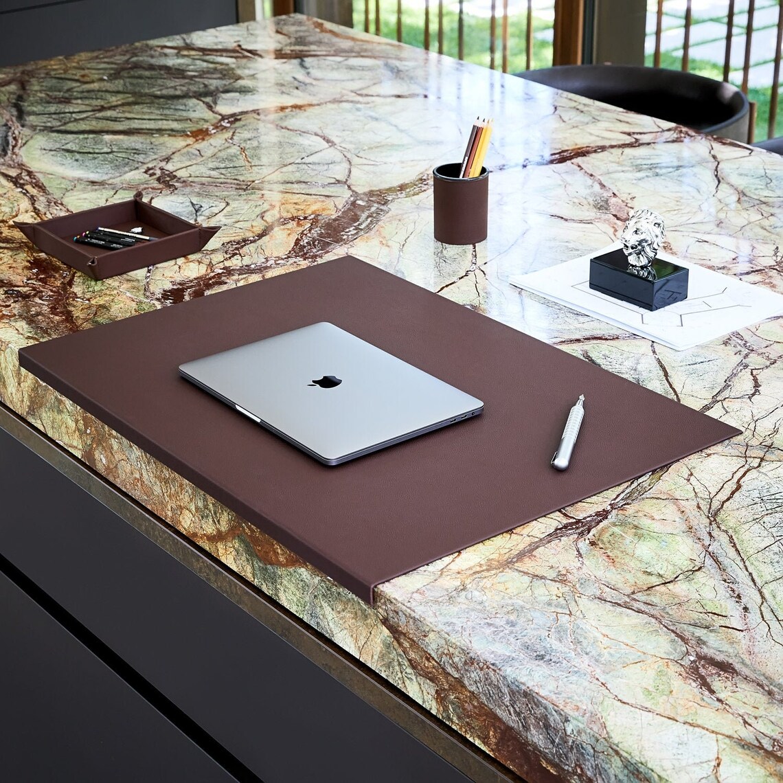 Real Leather Desk Mat Orange Brown. Office Desk Pad Steel | Etsy