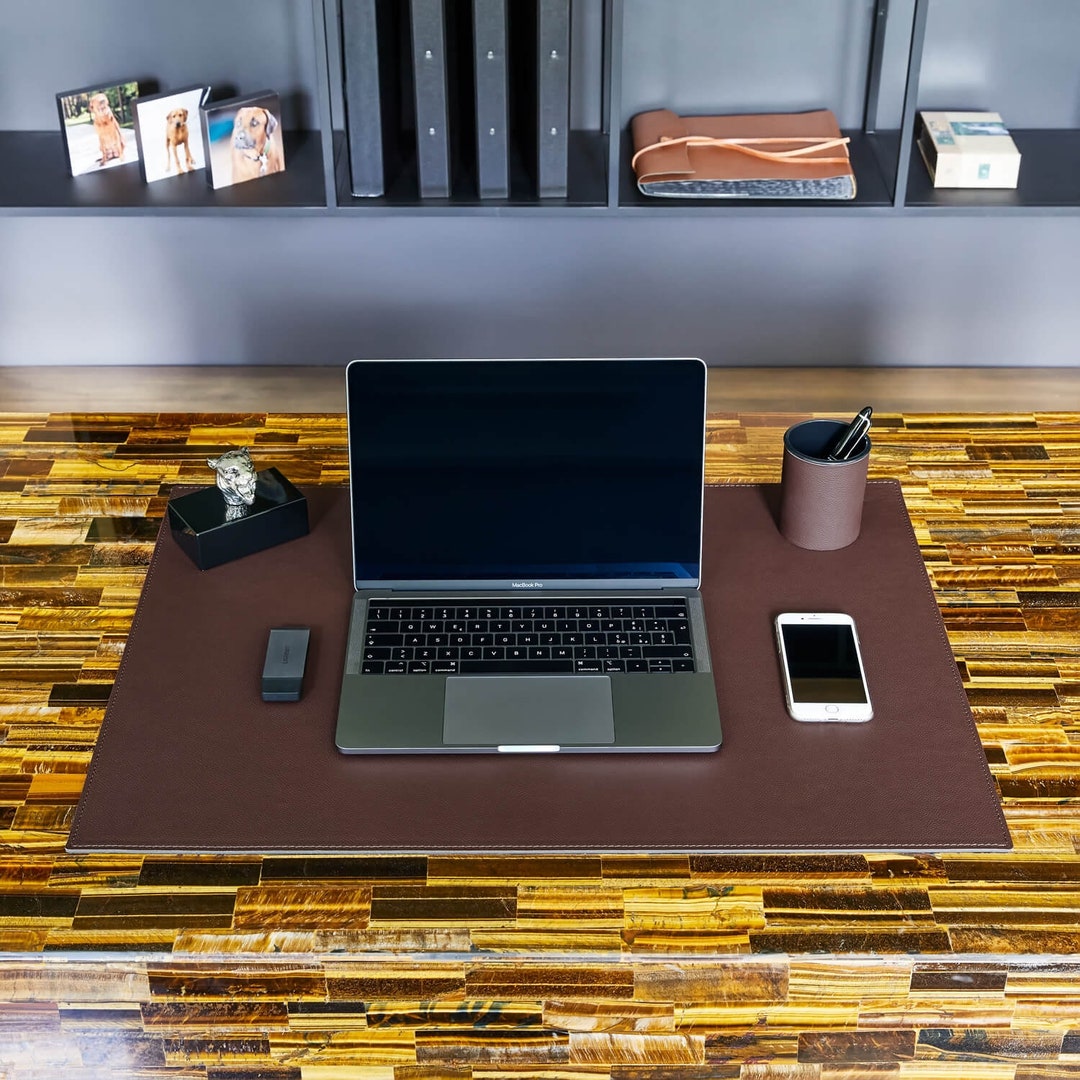 Real Leather Office Desk Mat Brown. Desk Pad With Handmade - Etsy