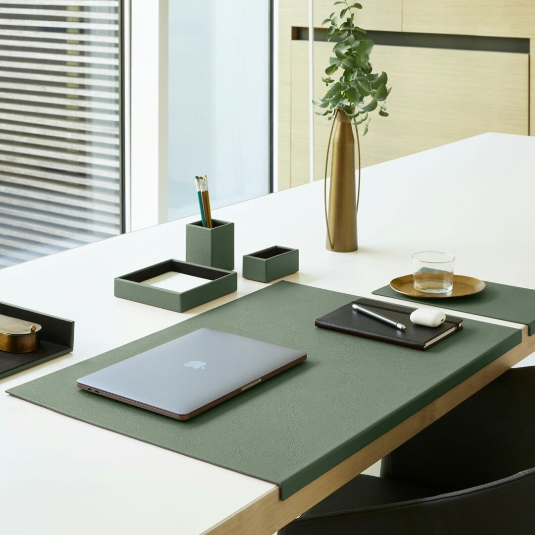 Real Leather Desk Mat Sage Green. Office Desk Pad, Steel Structure With ...