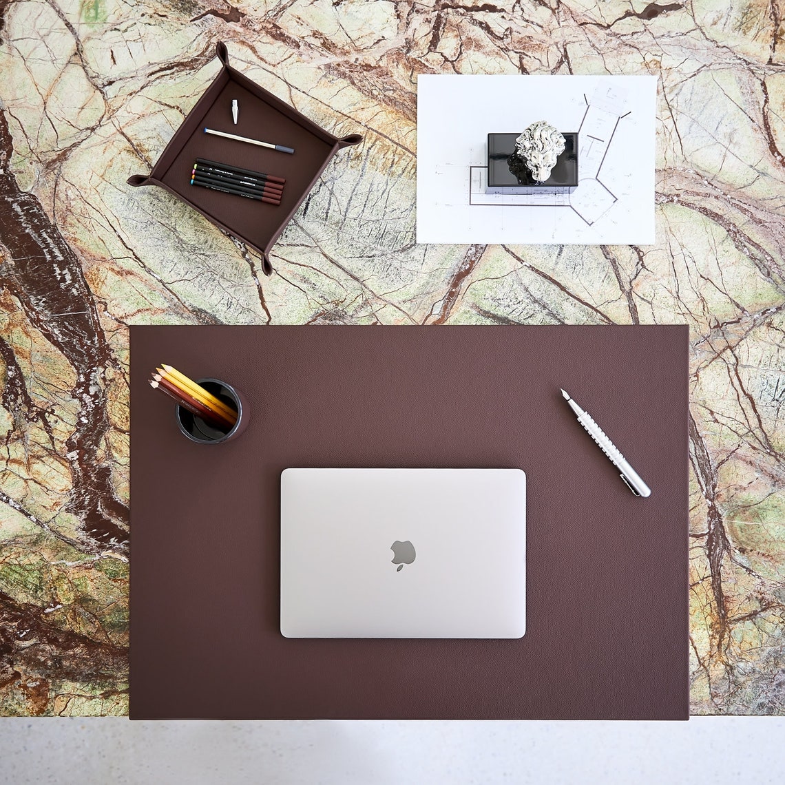 Real Leather Desk Mat Orange Brown. Office Desk Pad Steel | Etsy