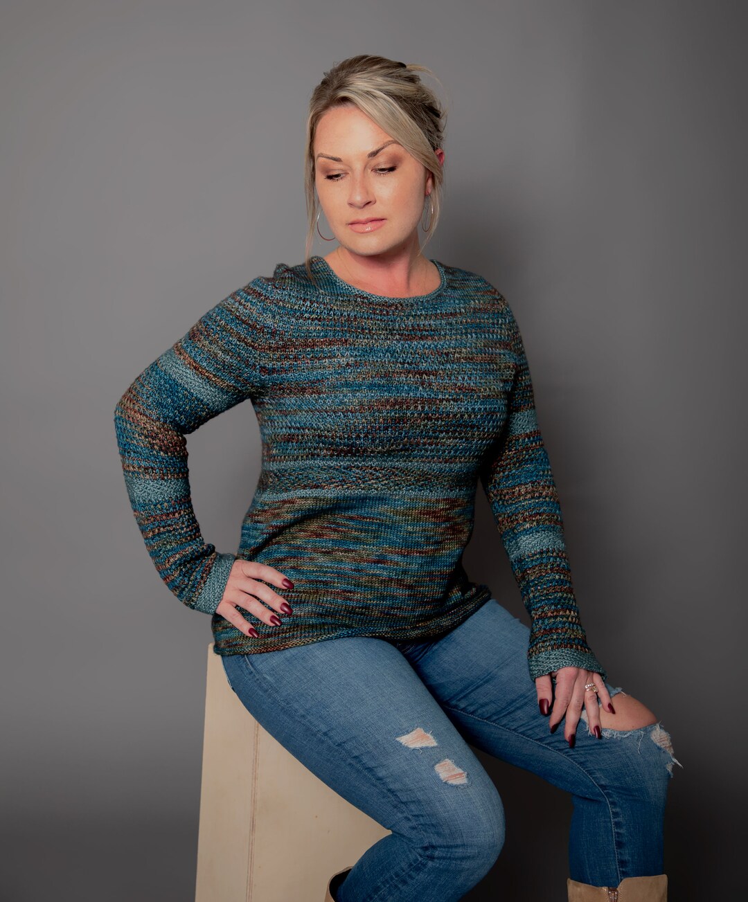 Knitting Pattern Slip Stitch Top Down Seamless Sweater Salt Marsh - Etsy