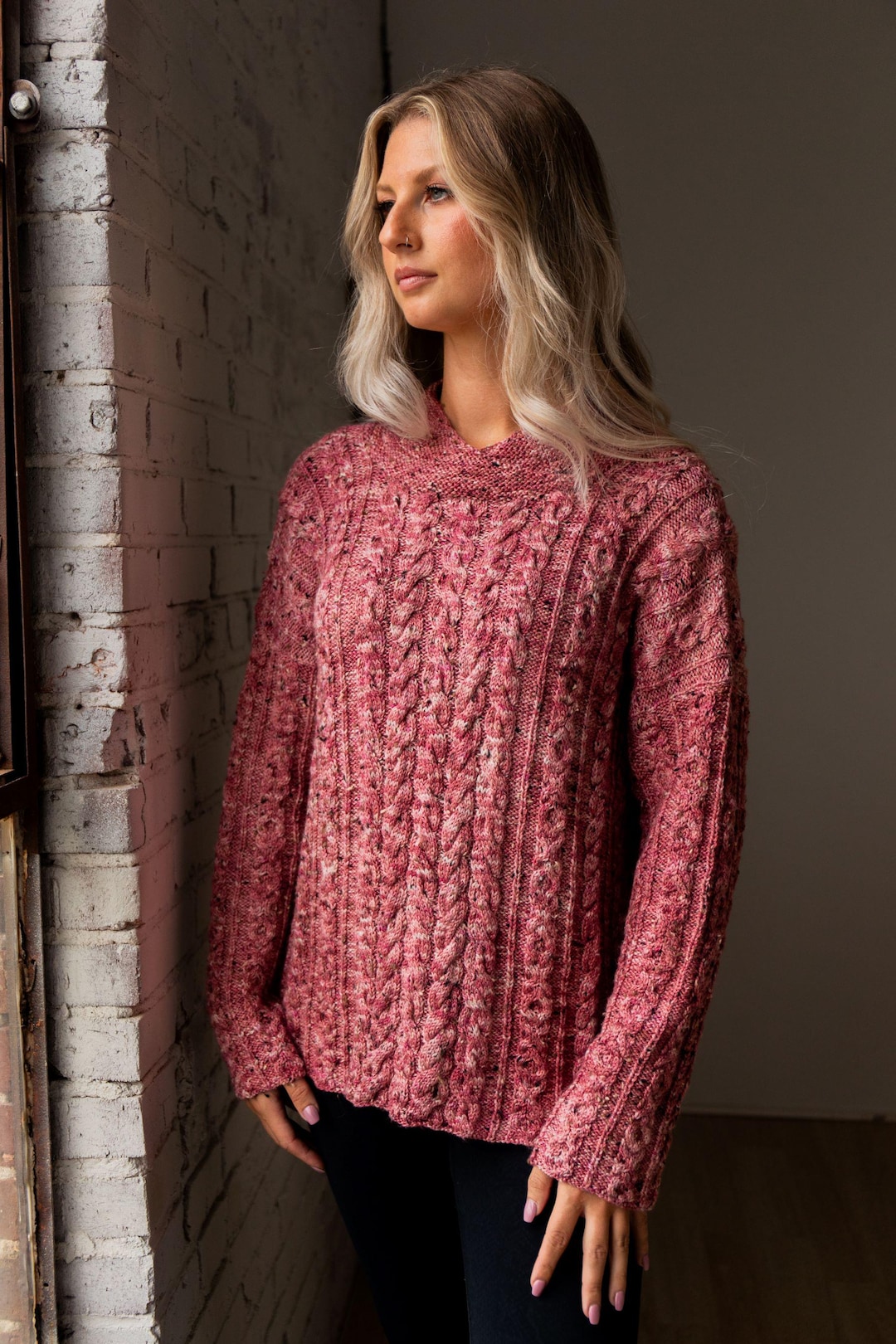 Cable Sweater Knitting Pattern Tweed Fusion Funnel Neck - Etsy