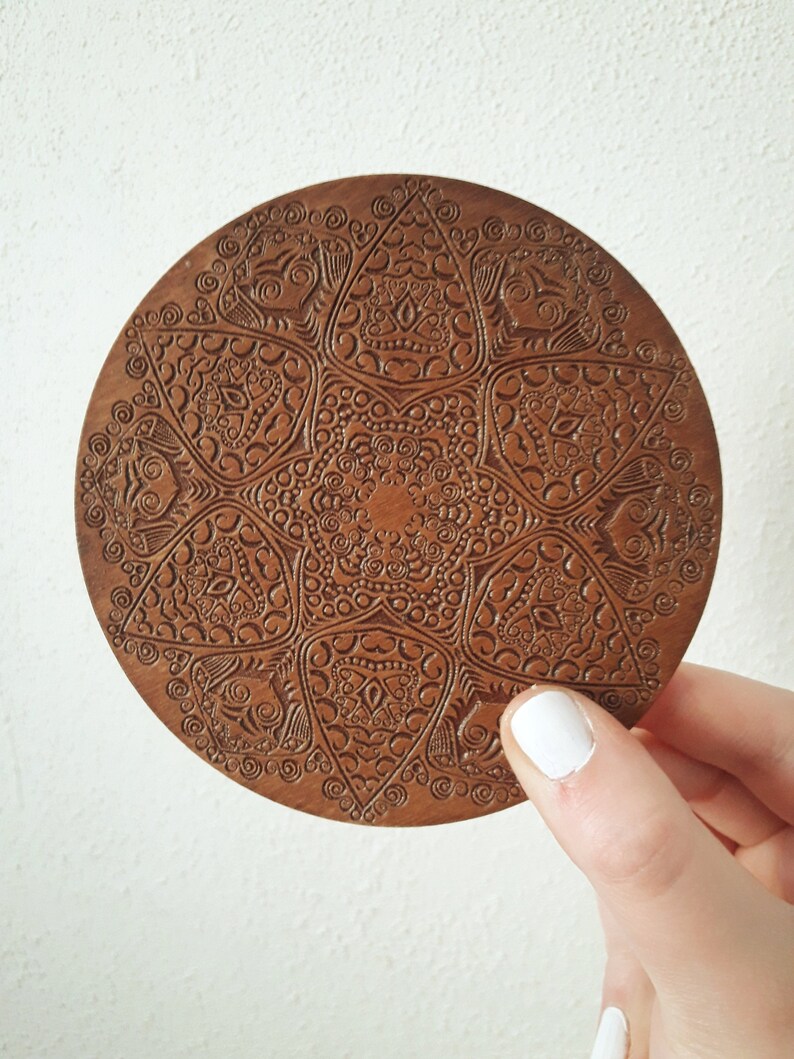 Set of 6 Wooden Cup Pads Board Mat Pad With Arabic Pattern, Art ...