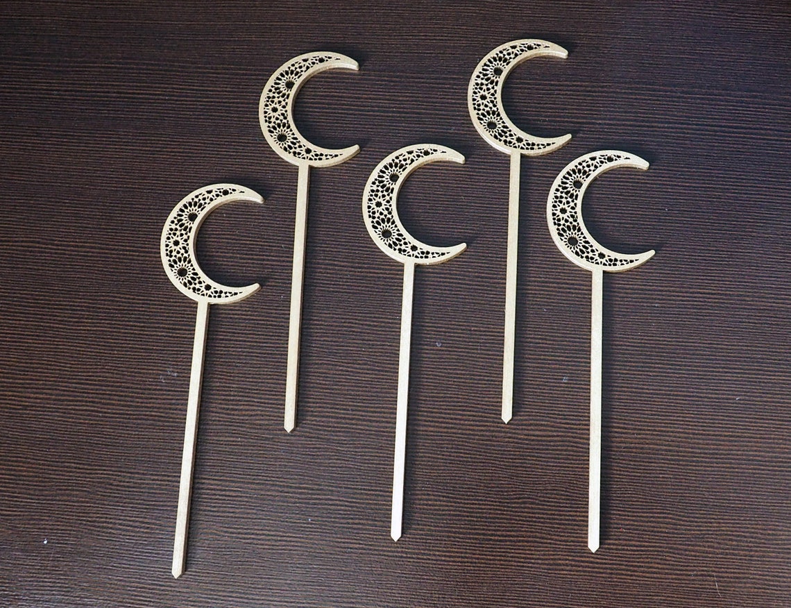 Moon Cake Topper, 5 in Set, Ramadan Decoration, Eid, Flowerpot ...