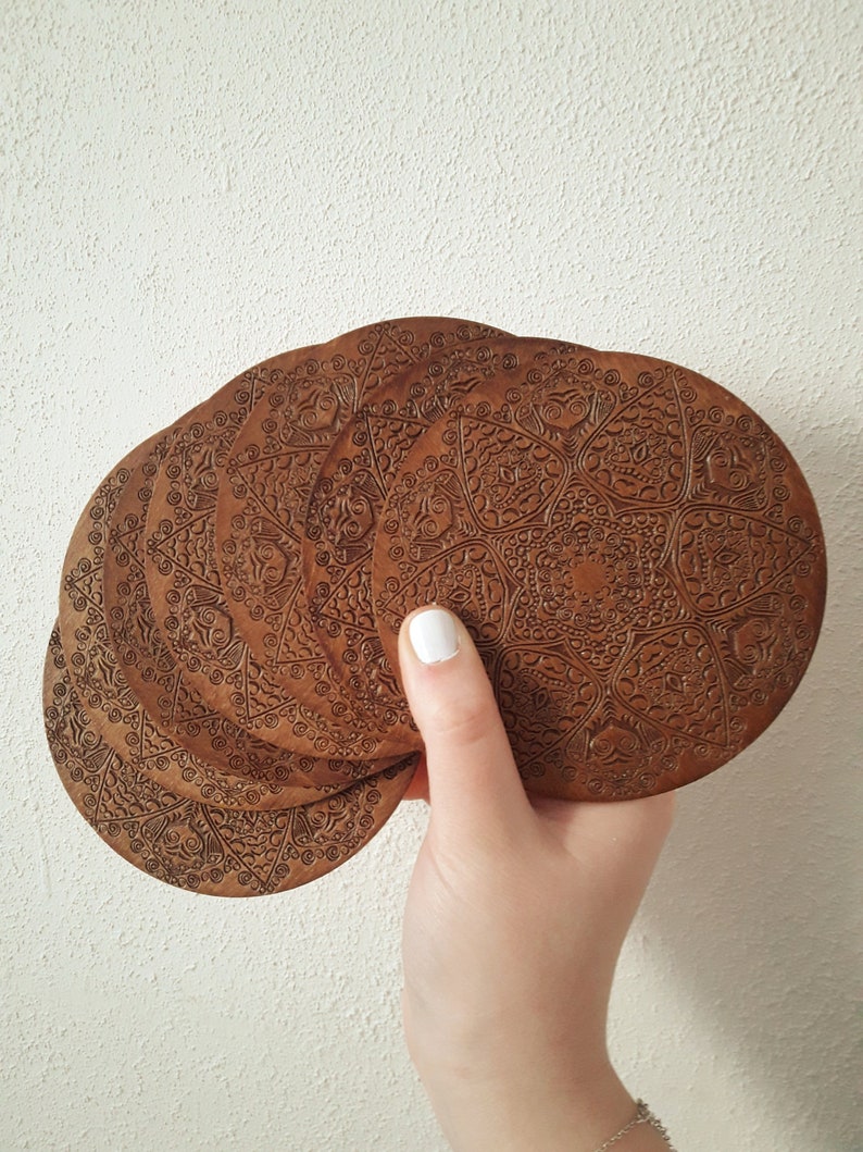 Set of 6 Wooden Cup Pads Board Mat Pad With Arabic Pattern, Art ...