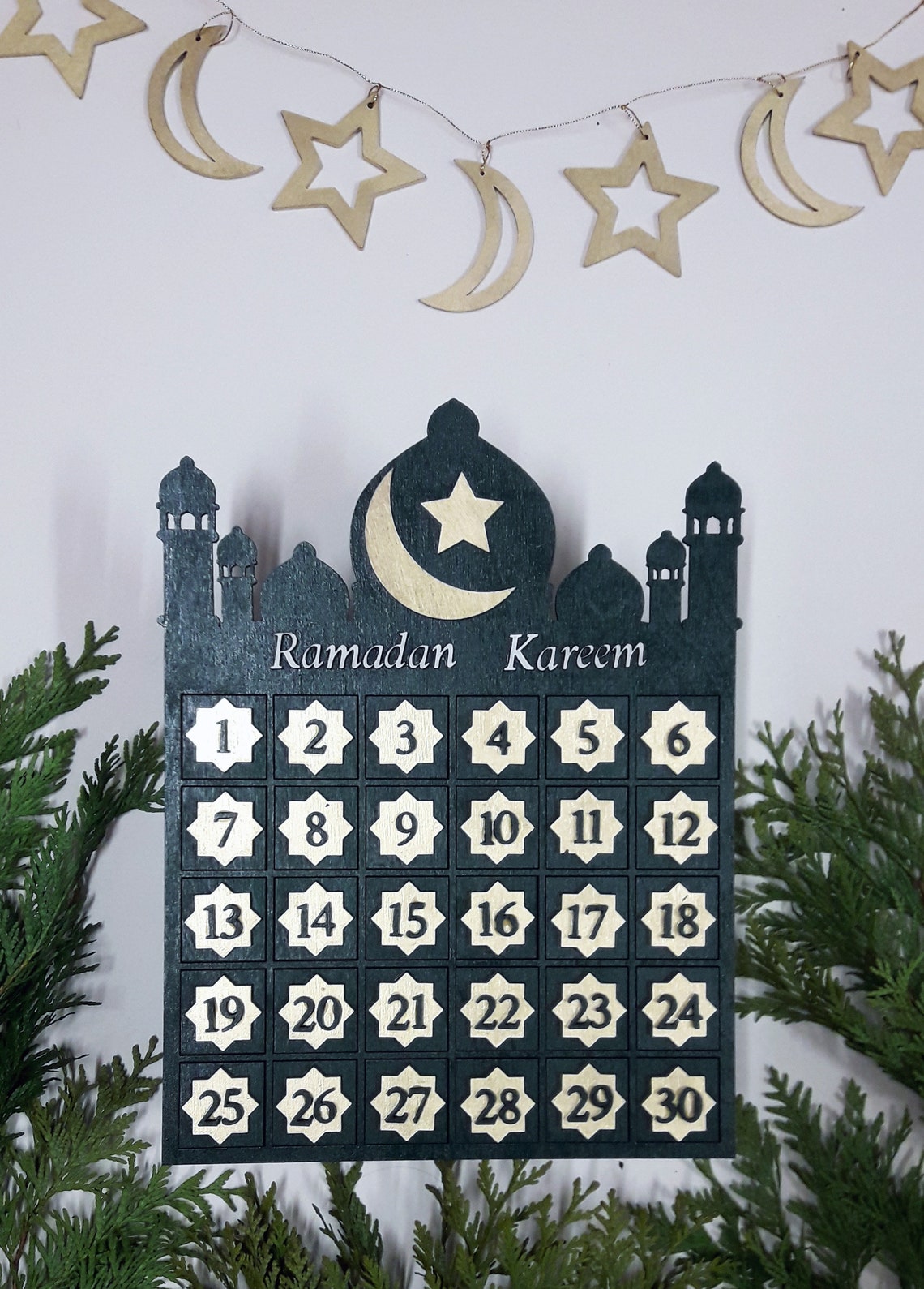 NEW! Ramadan Calendar Wooden Box for Candies. Dark Green and Golden ...
