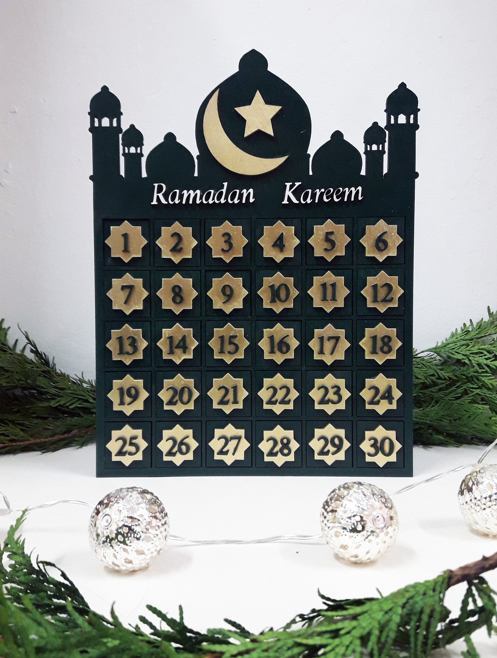 NEW! Ramadan Calendar Wooden Box for Candies. Dark Green and Golden ...