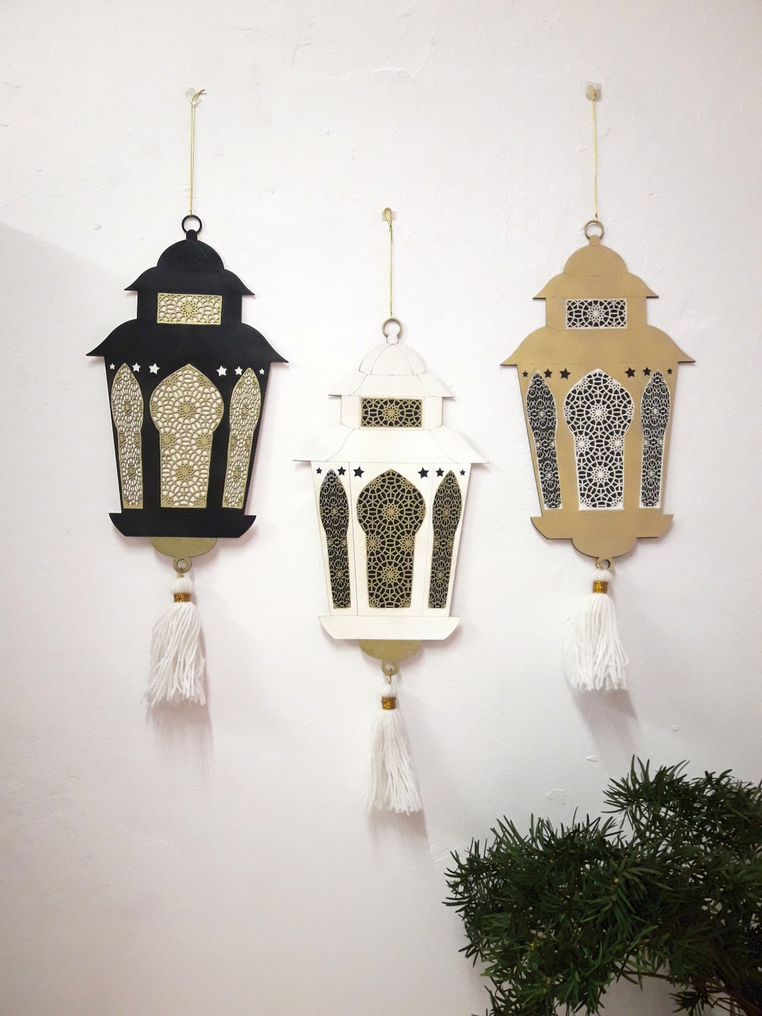 Ramadan Hanging Ornaments Lantern From Wood, Decoration on Both Sides ...