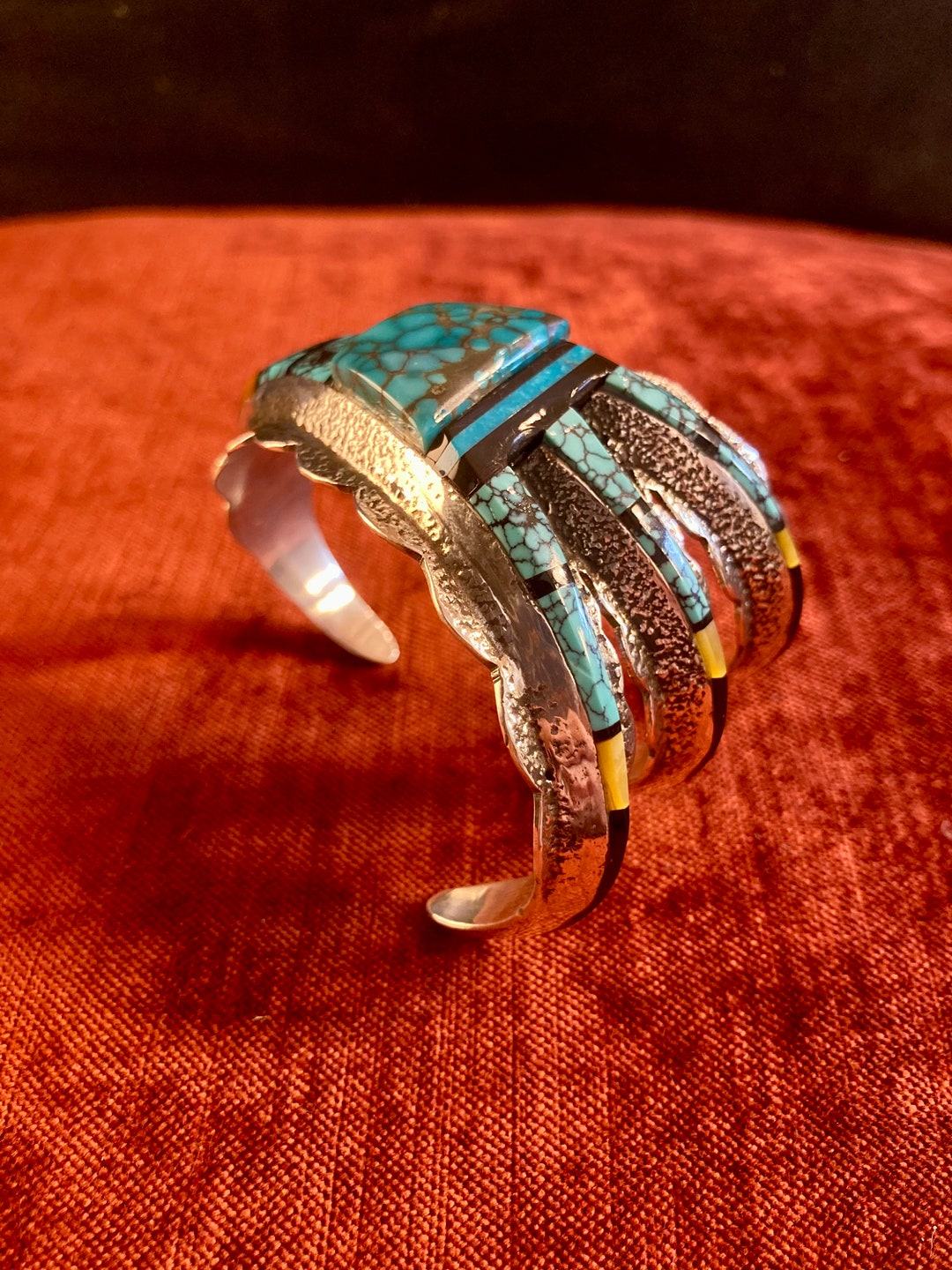 Handmade Native American Michael Little Elk Silver Turquoise Eagle Talon Cuff Bracelet - Etsy