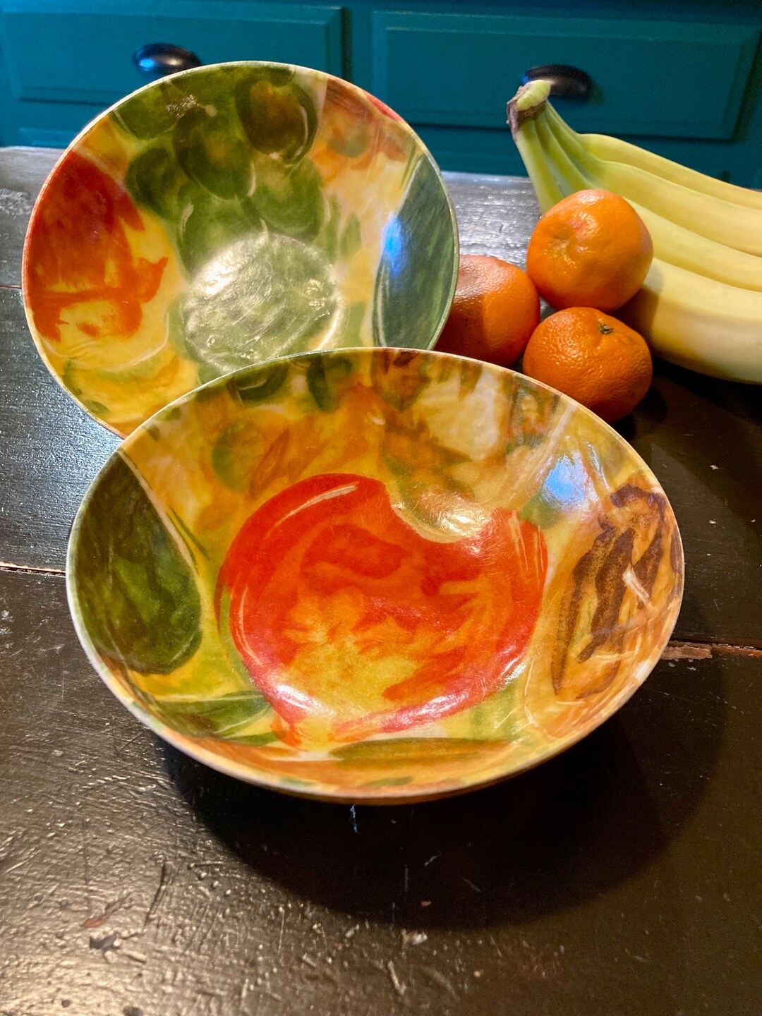 Pair of MCM Traymold Fruit Pattern Bowls - Etsy