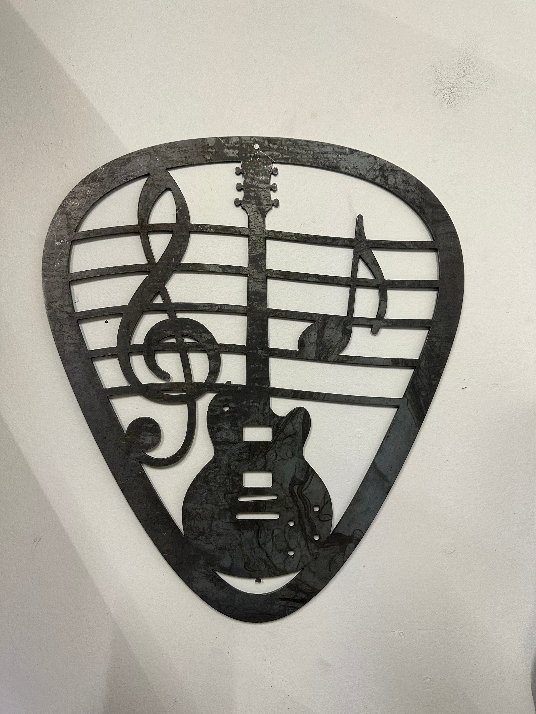 Electric Guitar and Music Notes Pick Shaped Music Room Metal Sign Wall ...