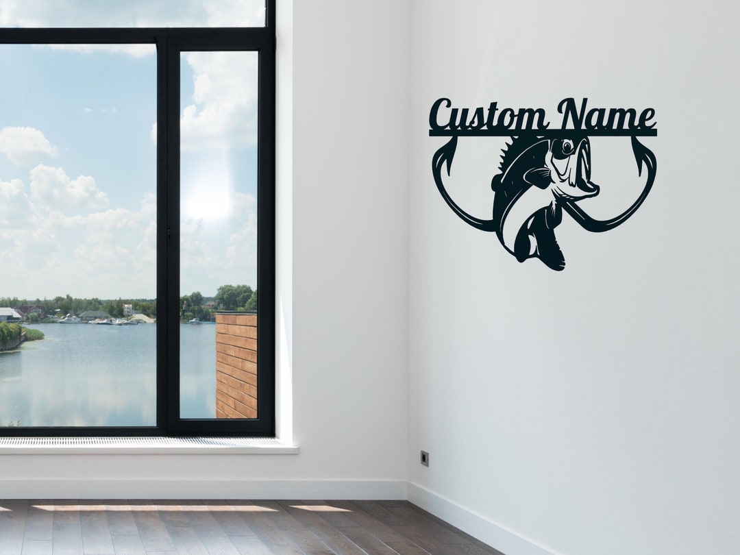 Personalized Fish and Hooks Metal Sign | Custom Name | Steel Wall Art ...
