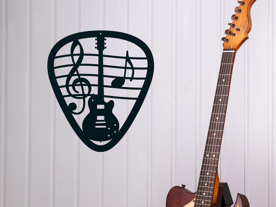 Electric Guitar and Music Notes Pick Shaped Music Room Metal Sign Steel ...