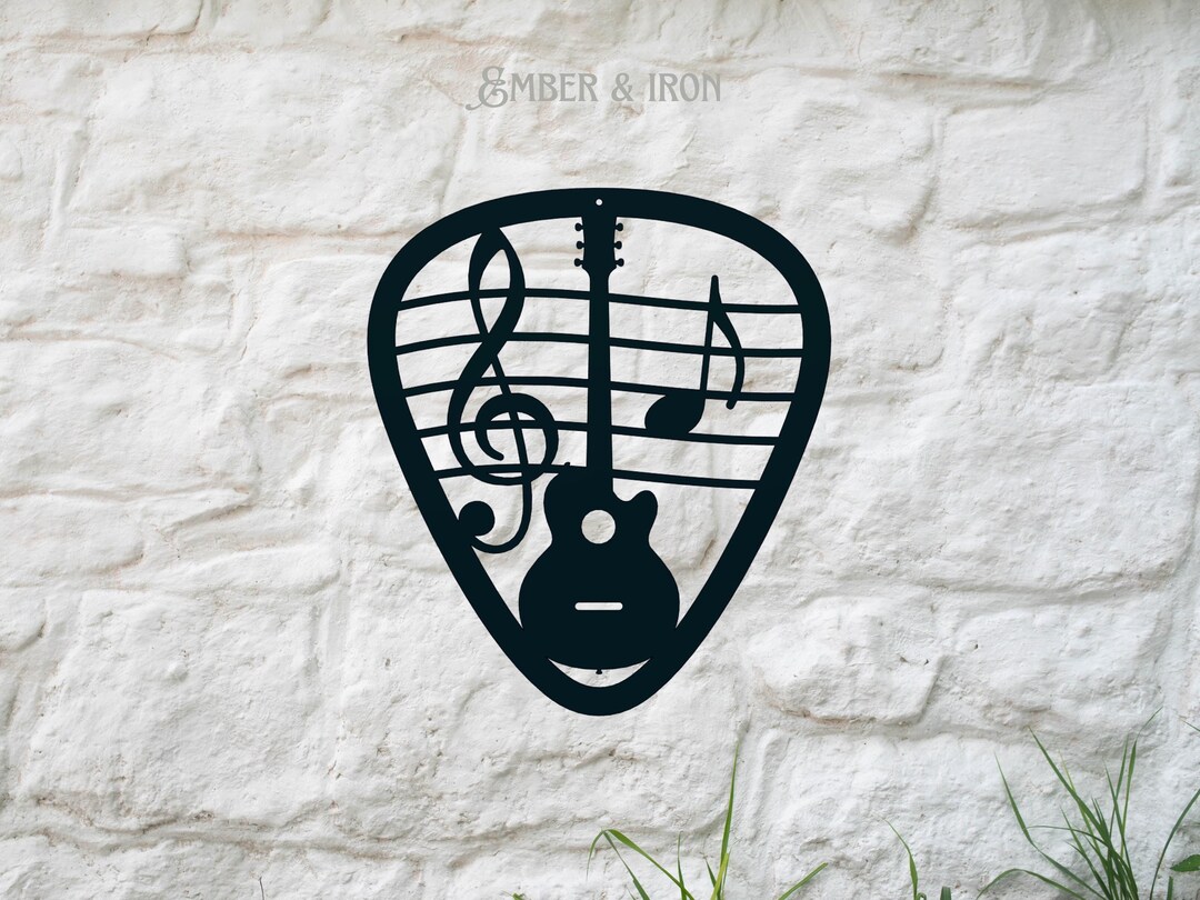 Acoustic Guitar Metal Sign | Music Notes Pick Shape | Steel Wall Art ...