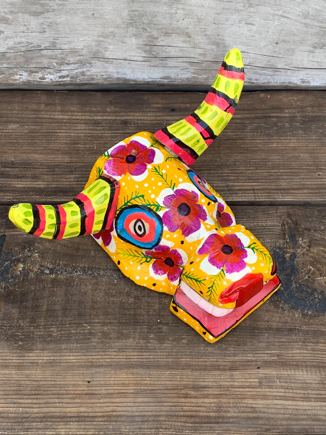 Wall Decor Yellow Bull Mask Hand Carved Hand Painted From Guatemala ...