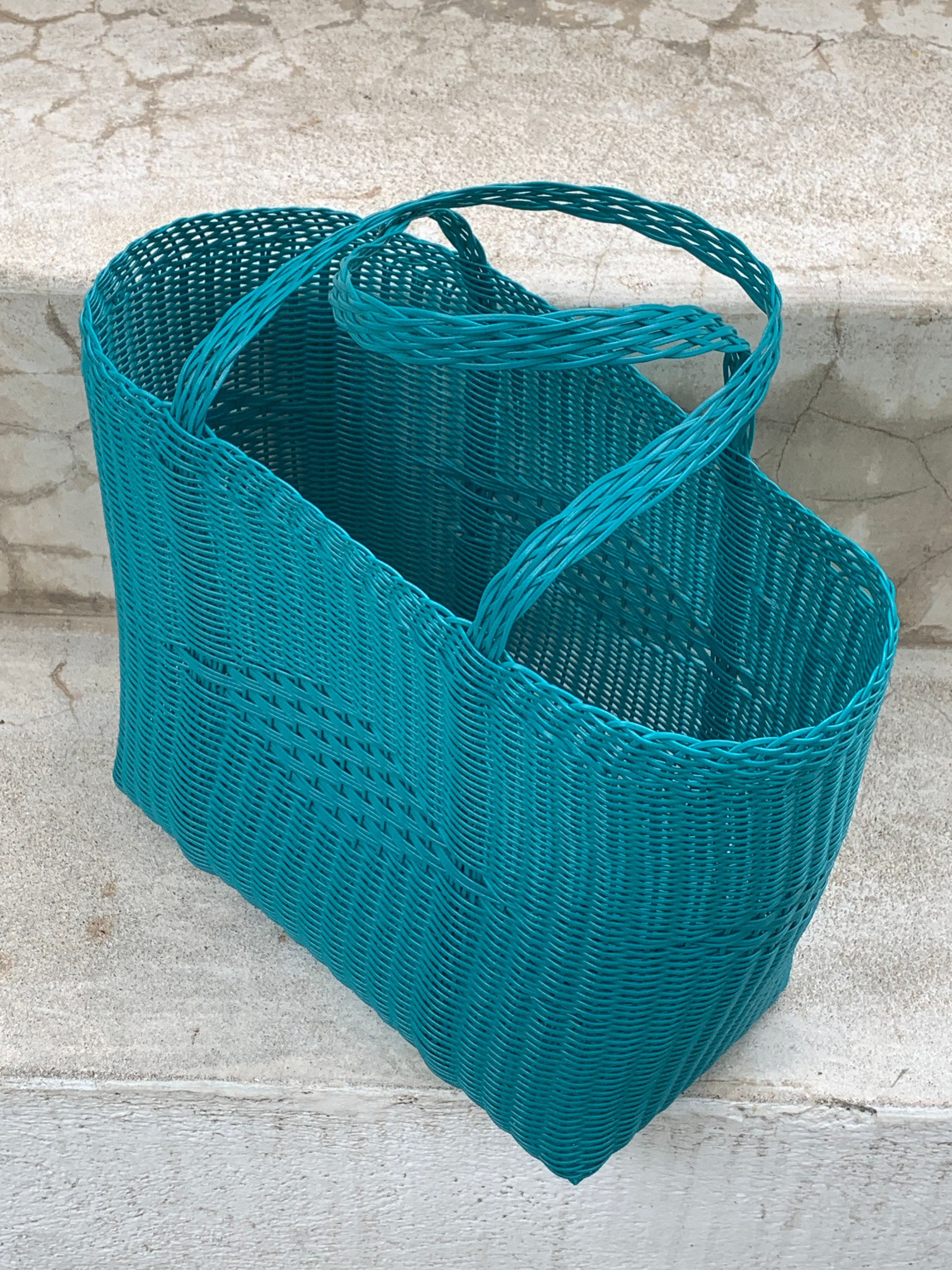 Turquoise Woven Guatemalan Turquoise Plastic Market Basket - Etsy