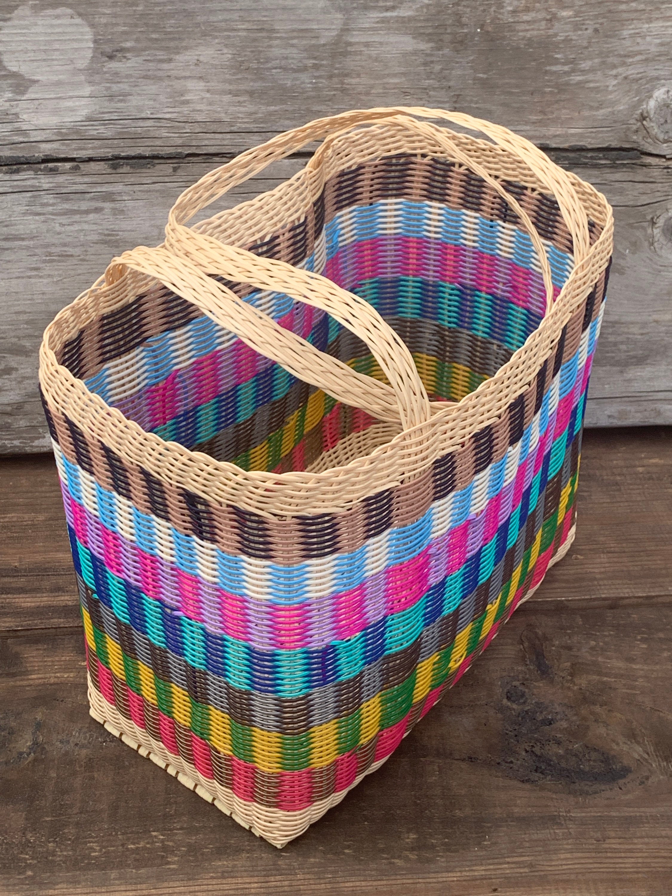 Picnic Woven Guatemalan Cream Mosaic Plastic Market Basket - Etsy