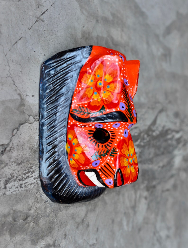 Orange and Black Lion Mask Hand-carved Hand-painted From - Etsy