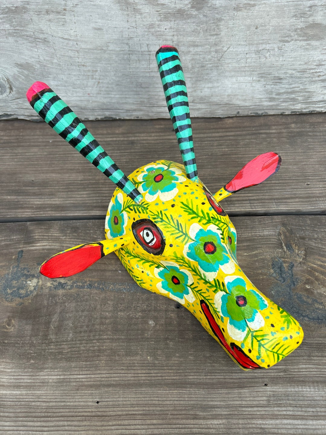 Yellow Goat Mask Hand-carved Hand-painted From Guatemala - Goat Mask ...