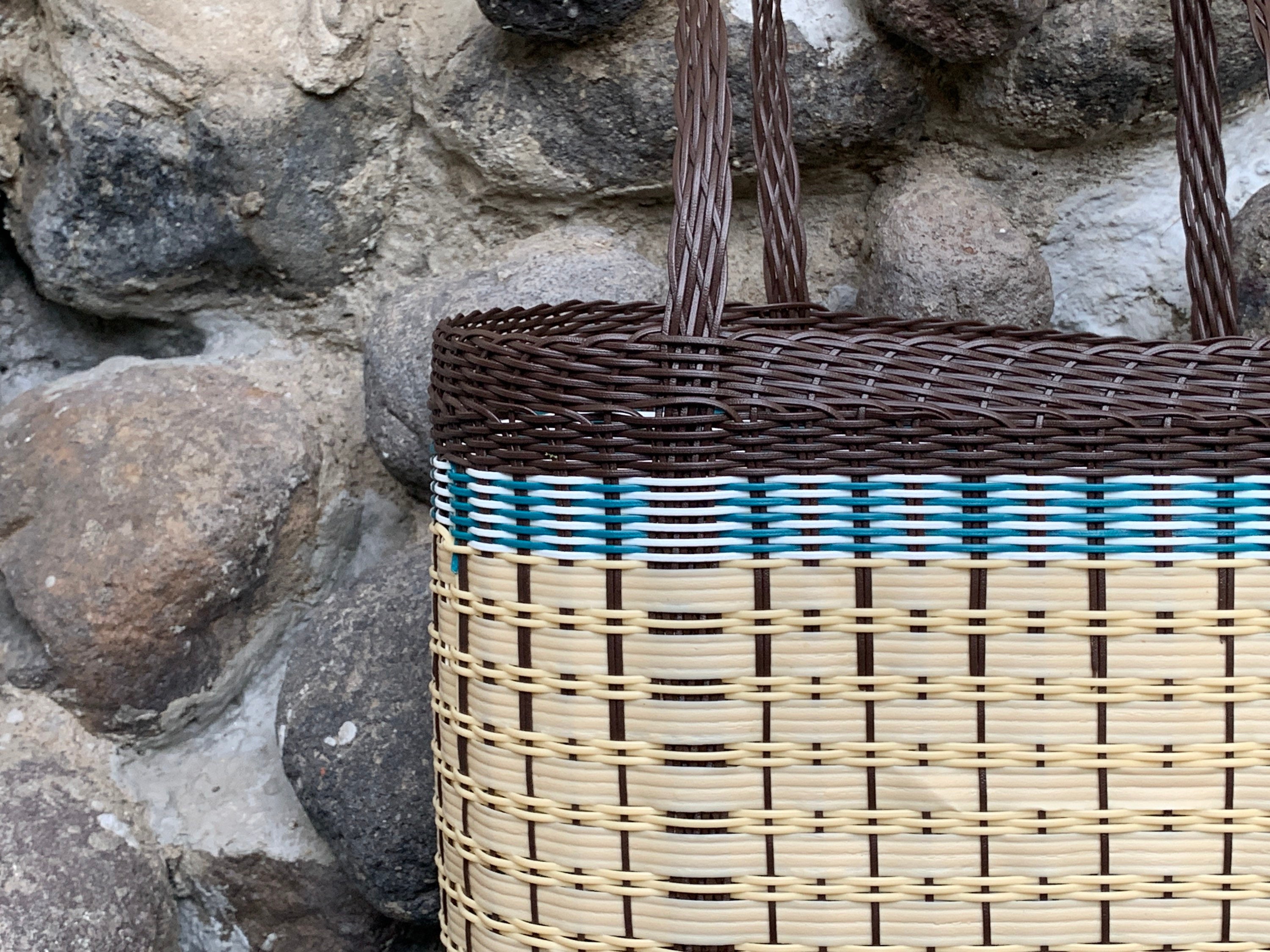 Brown Beach Basket Woven Guatemalan Colorful Plastic Market | Etsy