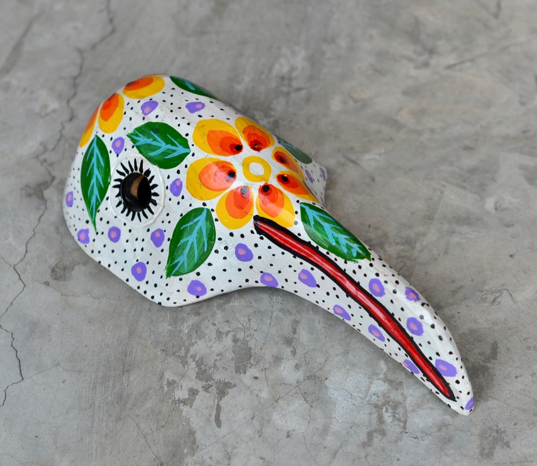 Intervened White Colibri Mask Hand-carved Hand-painted From Guatemala ...