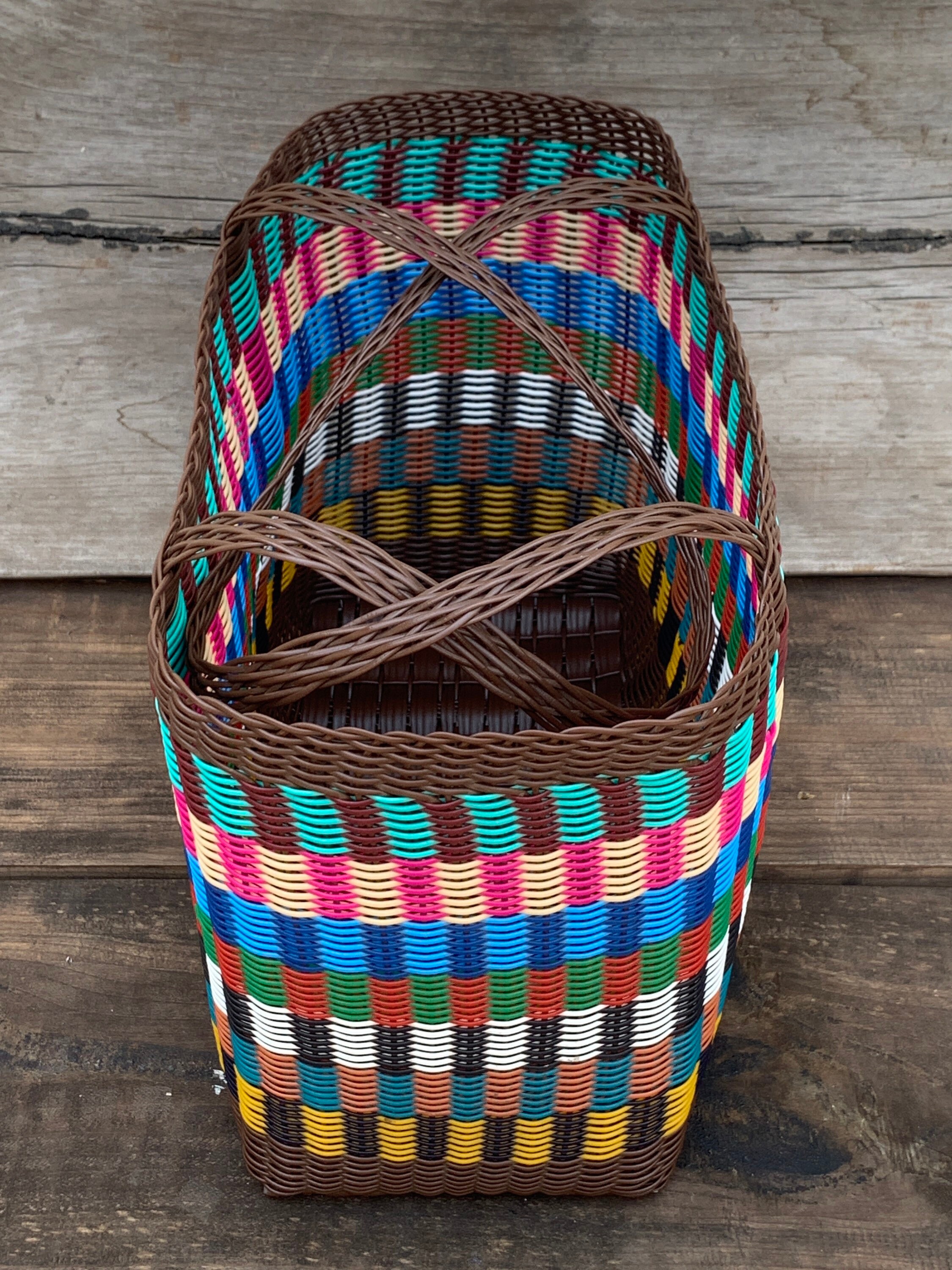 Picnic Basket Woven Guatemalan Chocolate Brown Mosaic Plastic | Etsy
