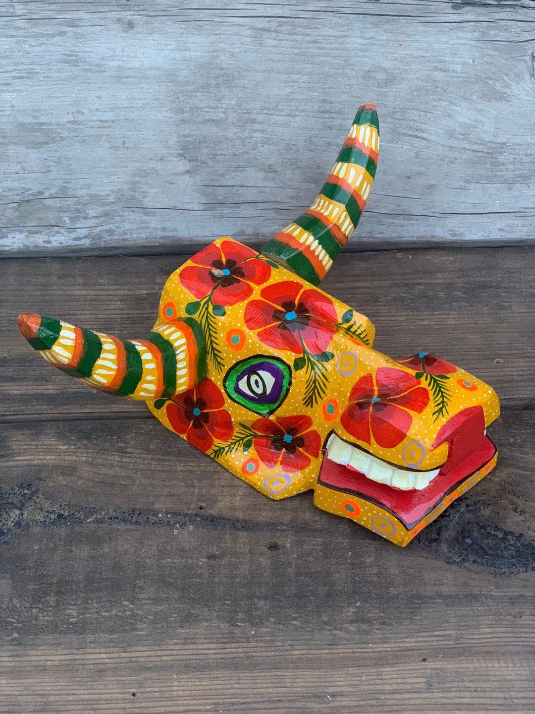 Flowered Yellow Bull Mask Bull Decor Farm Art Farm Decor Primitive Art ...
