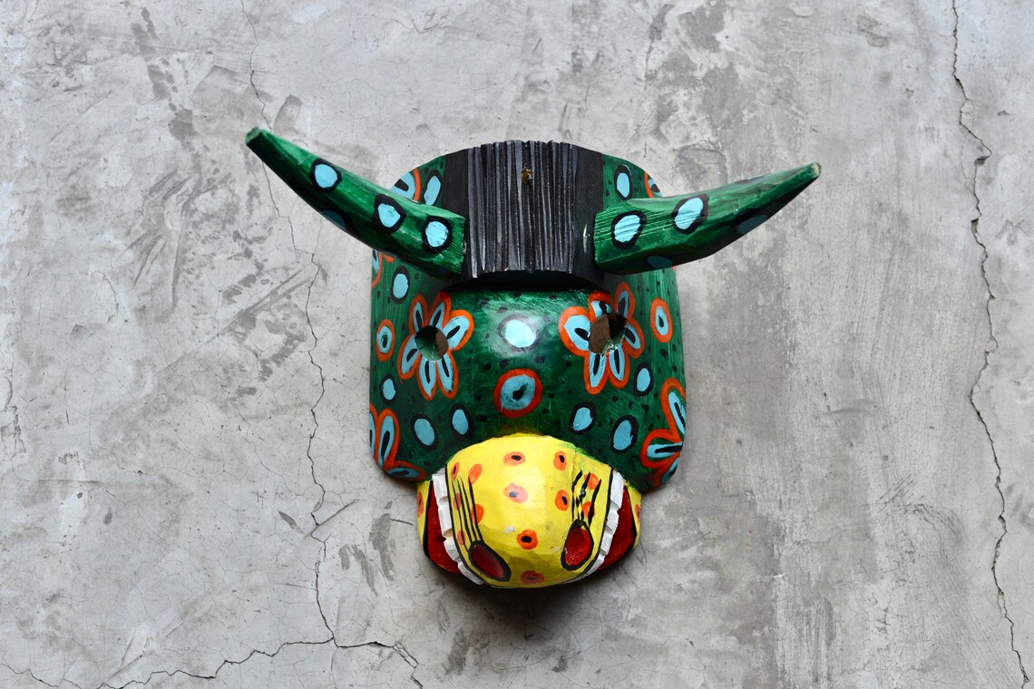 Green Bull Mask Intervened Mask Guatemalan Mask Mayan | Etsy