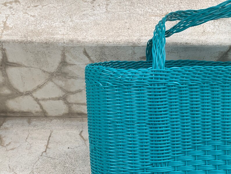Turquoise Woven Guatemalan Turquoise Plastic Market Basket | Etsy