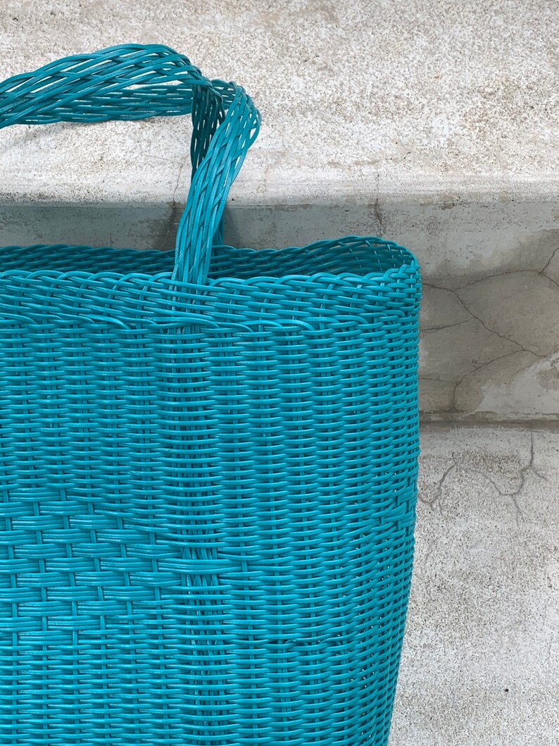 Turquoise Woven Guatemalan Turquoise Plastic Market Basket | Etsy