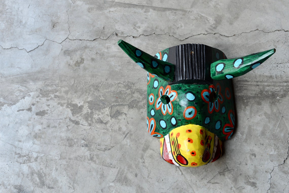 Green Bull Mask Intervened Mask Guatemalan Mask Mayan | Etsy