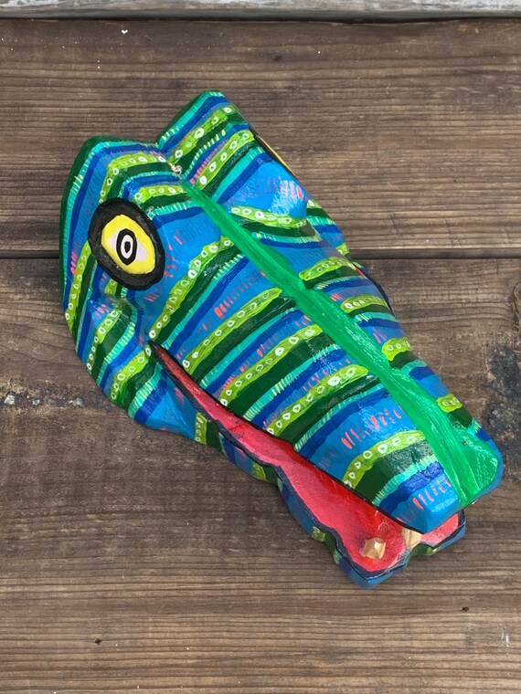 Blue and Green Crocodile Mask Hand-carved Hand-painted From - Etsy