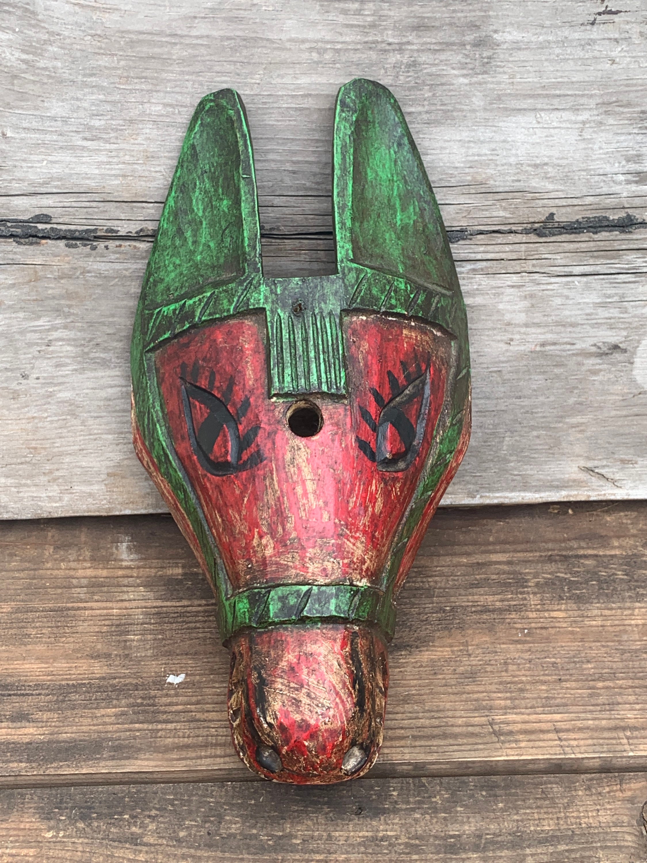 Old Style Red Horse Mask Hand-Carved Hand-Painted from | Etsy