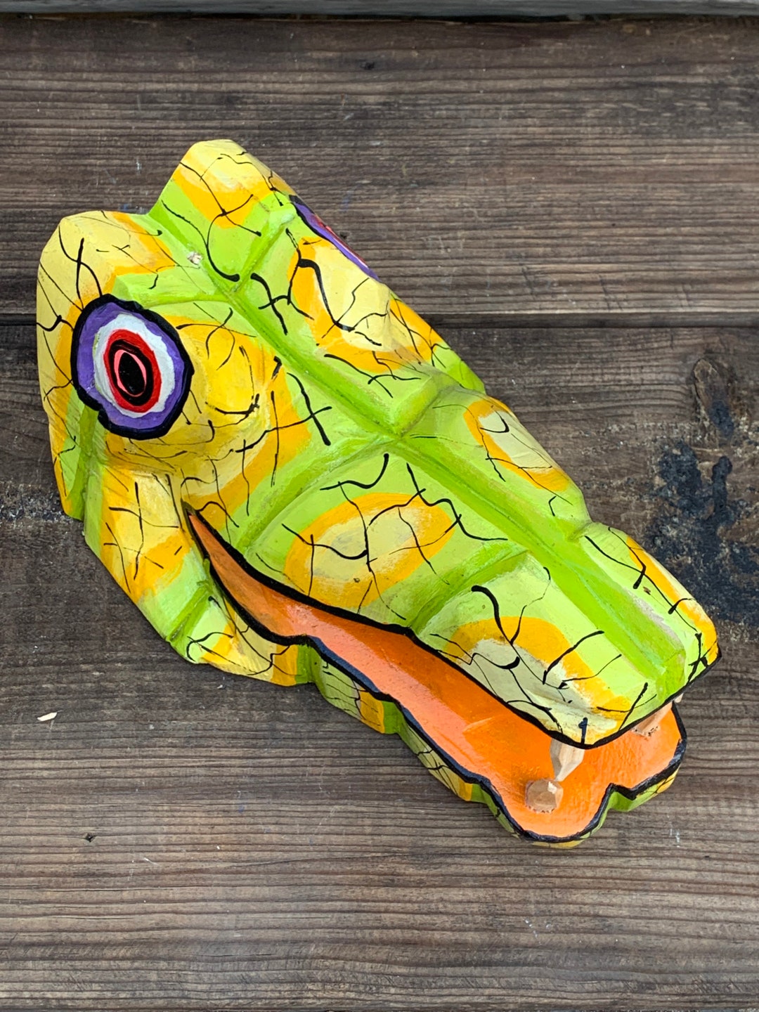Yellow Crocodile Mask Hand-painted From Guatemala - Kids Decor - Mayan ...