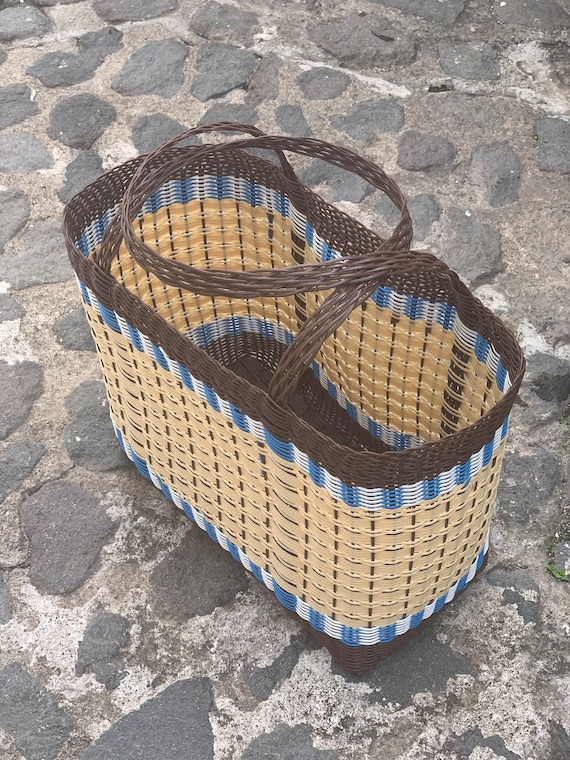 Brown Beach Basket Woven Guatemalan Colorful Plastic Market | Etsy
