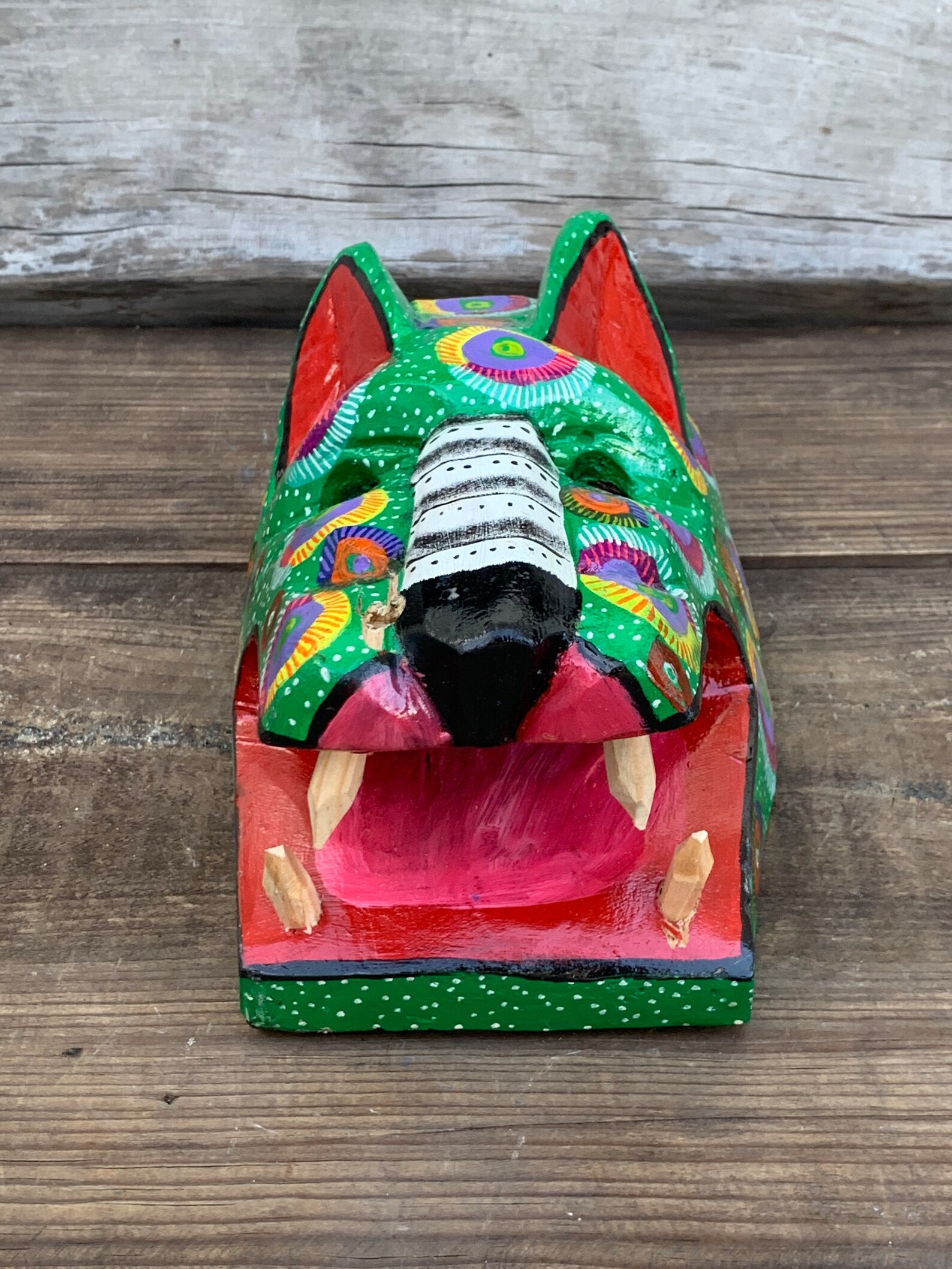 Green Jaguar Rustic Mask Hand-carved Hand-painted From - Etsy