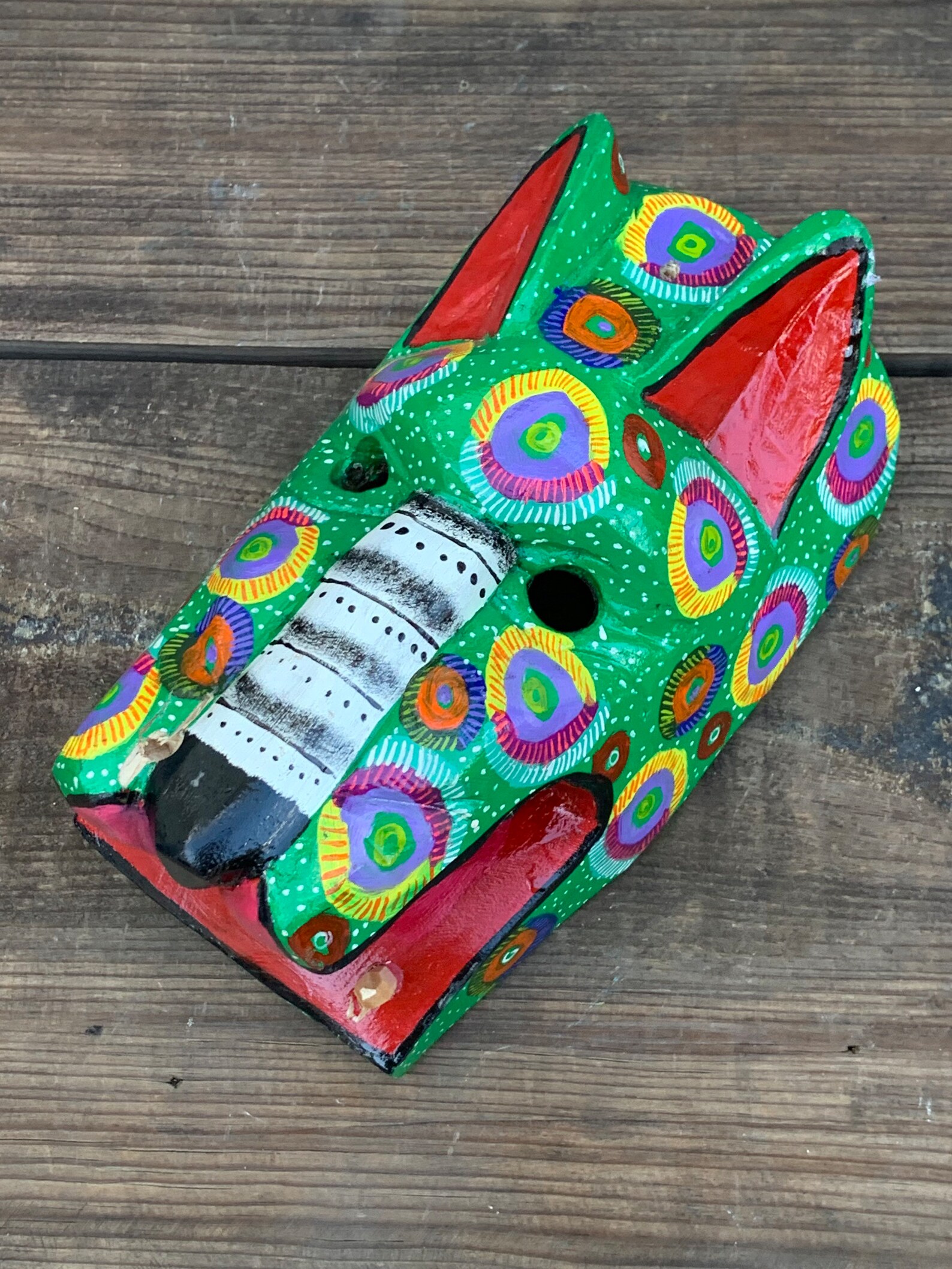 Green Jaguar Rustic Mask Hand-carved Hand-painted From - Etsy