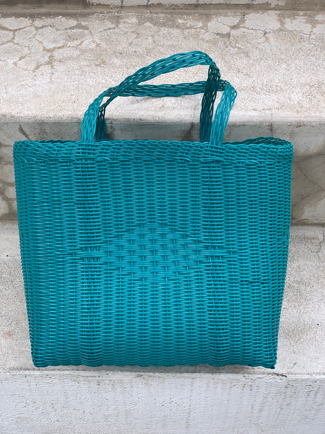 Turquoise Woven Guatemalan Turquoise Plastic Market Basket | Etsy