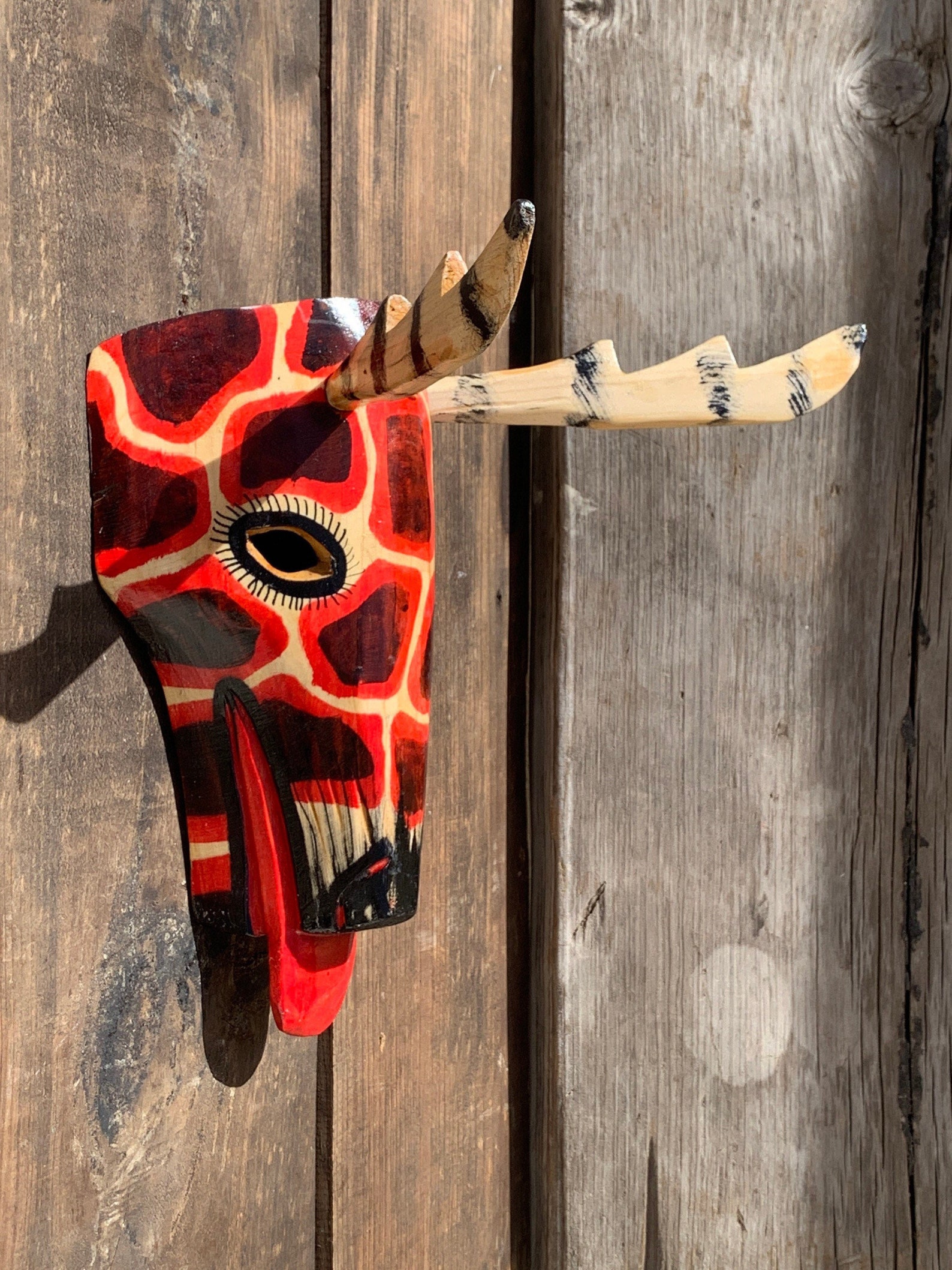 African Red Deer Mask Hand-carved Hand-painted From Guatemala | Etsy