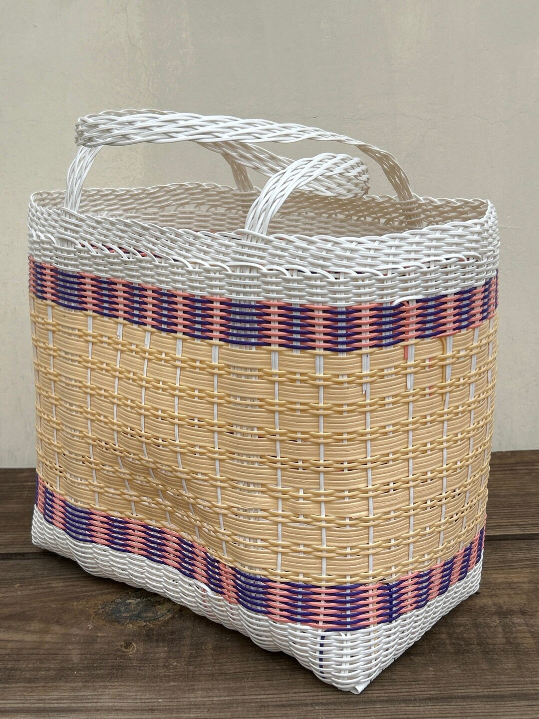 White and Cream Picnic Woven Guatemalan Mosaic Plastic Market - Etsy