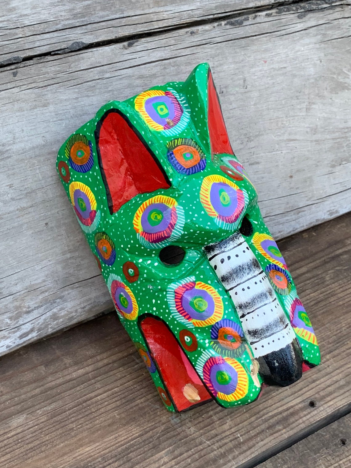 Green Jaguar Rustic Mask Hand-carved Hand-painted From - Etsy