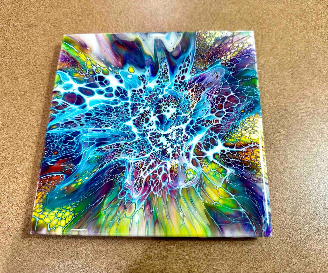 Abstract Fluid Art Resin Tile / Resin Trivet With Painted Fluid Art ...