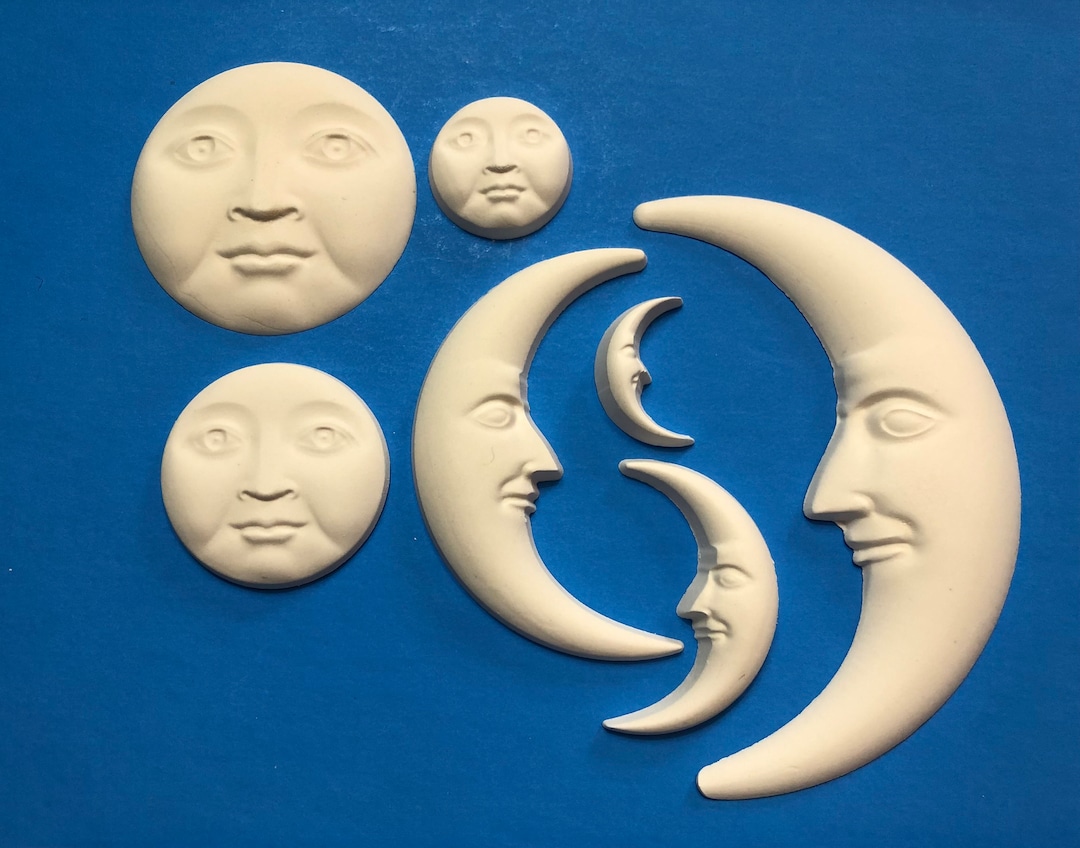 Ready to Paint Moons / Moon Faces / Paintable Crafts / Moon Face Art ...