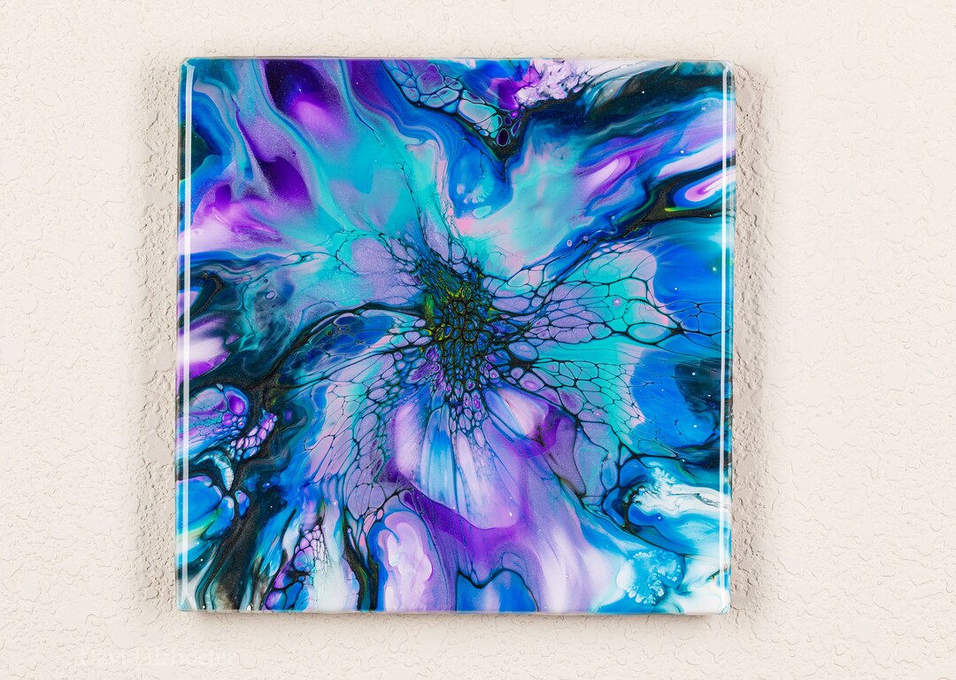 6x6 Resin Art Tile / Metallic Paints / Resin Trivet / Resin Gift / Art ...
