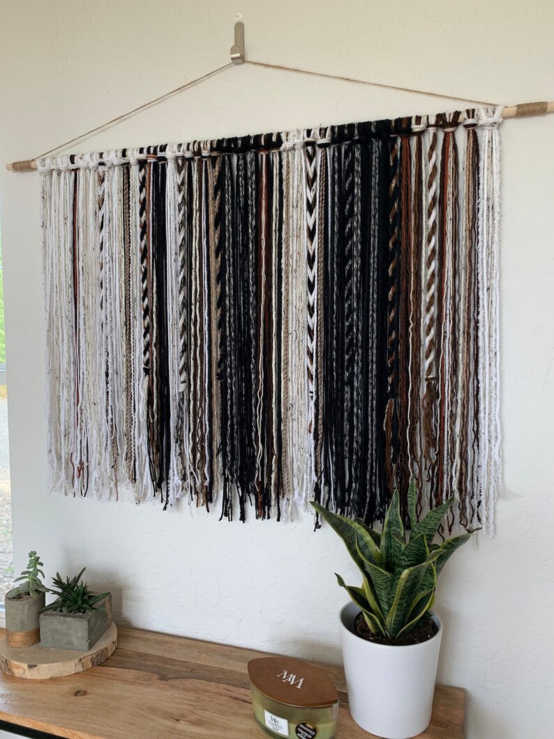 Rustic Tapestry Yarn Tapestry Yarn Wall Hanging Black - Etsy