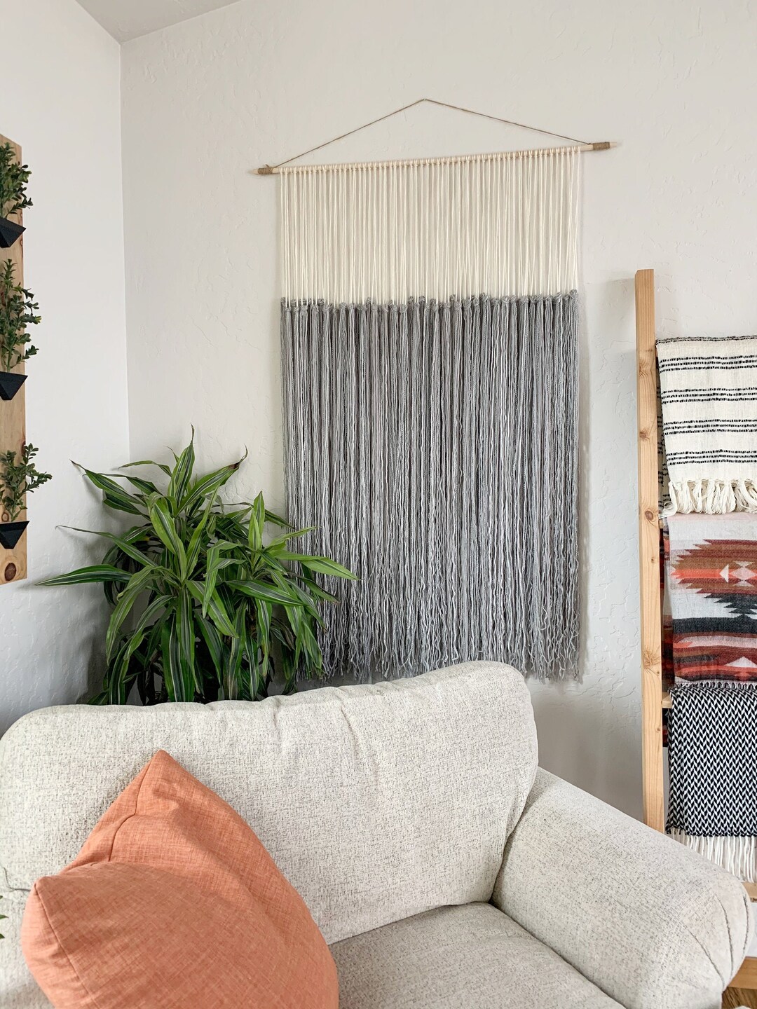 Modern Tapestry, Yarn Tapestry, Large Yarn Wall Hanging, Gray/silver ...
