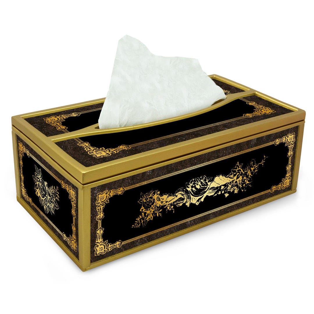 Boite À Kleenex - Fleurs dorées sur fond noir Classique - Boîte à ...