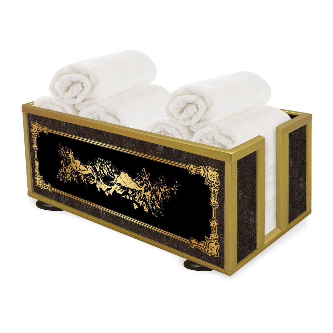 Towel Storage Box - Black and Gold Décor - Classical Floral Design ...