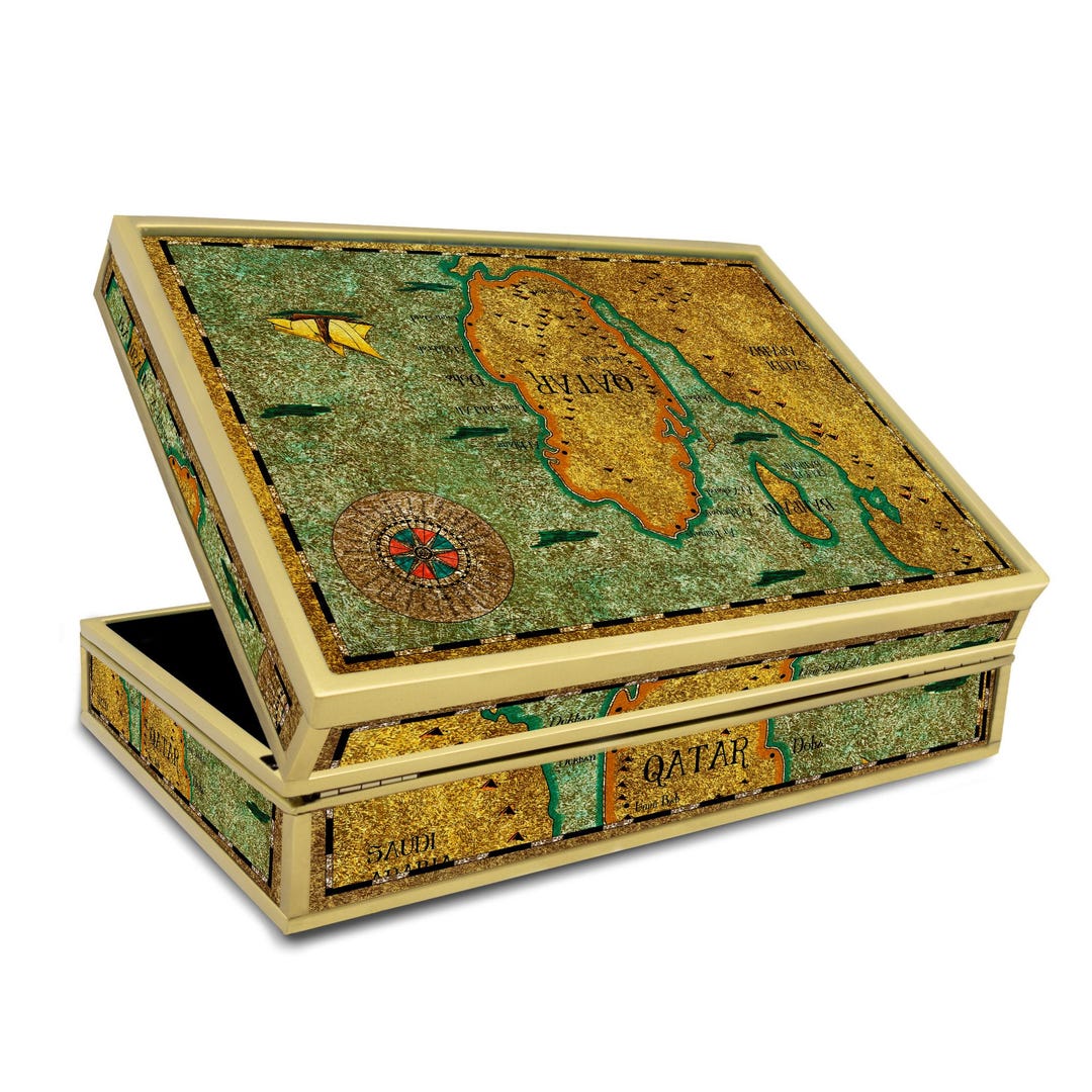 Arabic Tea Box - Old Map Qatar Arab Sea - Personalized Tea Box ...